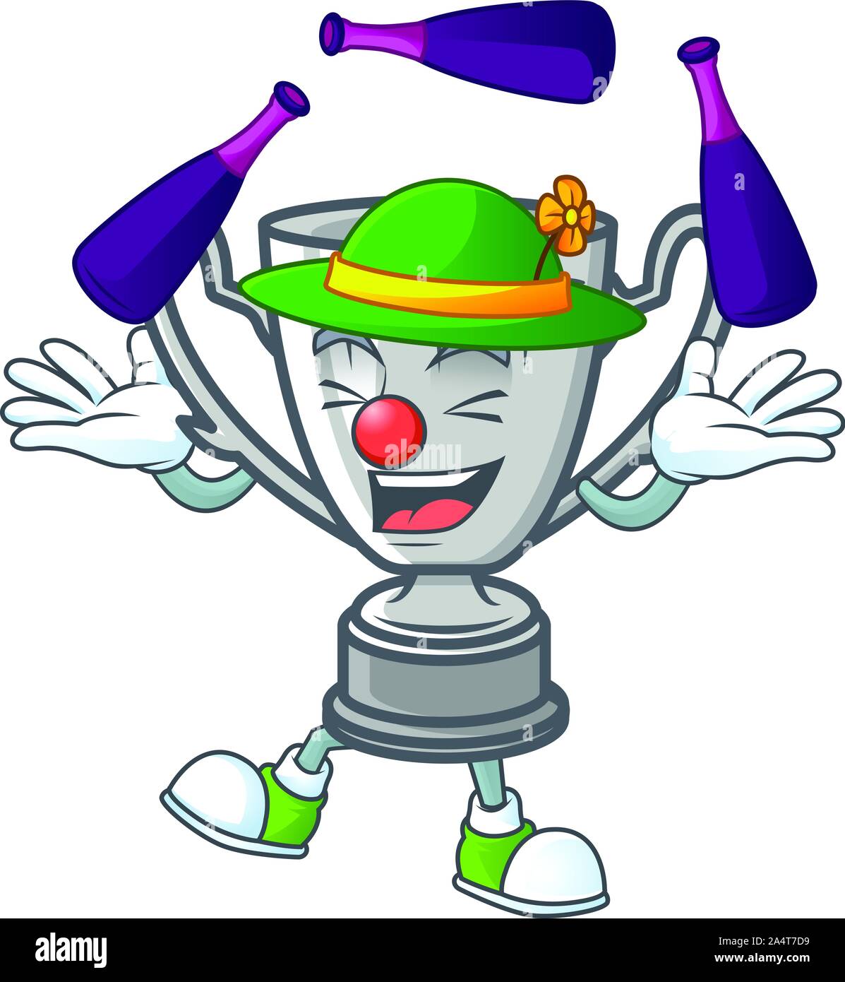 Juggling cartoon silver trophy on white background Stock Vector Image ...