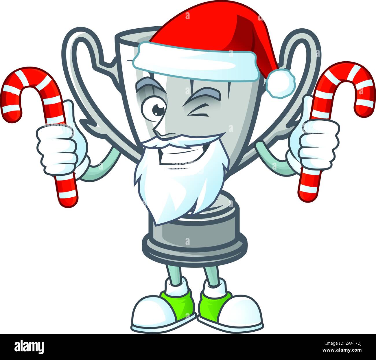 Santa with candy cartoon silver trophy on white background Stock Vector ...