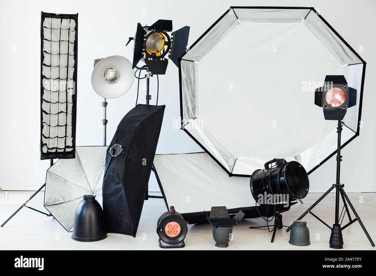 photo studio accessories photographer's interior white background Stock ...
