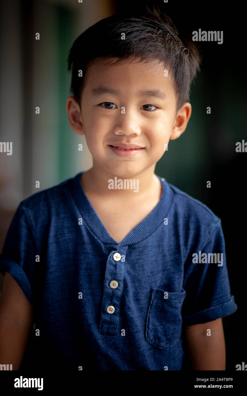 portrait smiling face of asian children standing with relaxing emotion ...