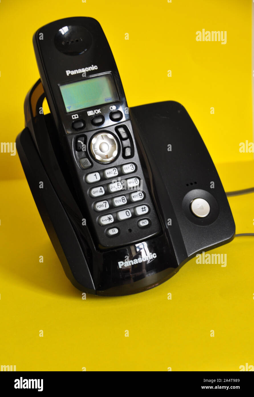 Modern landline telephone, black Stock Photo - Alamy