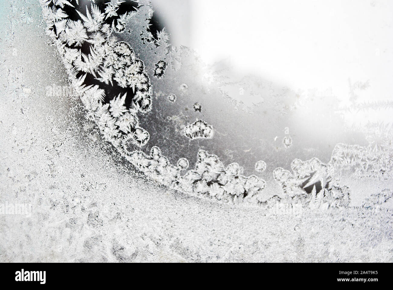 Ice on the window glass, natural background texture close-up detail ...