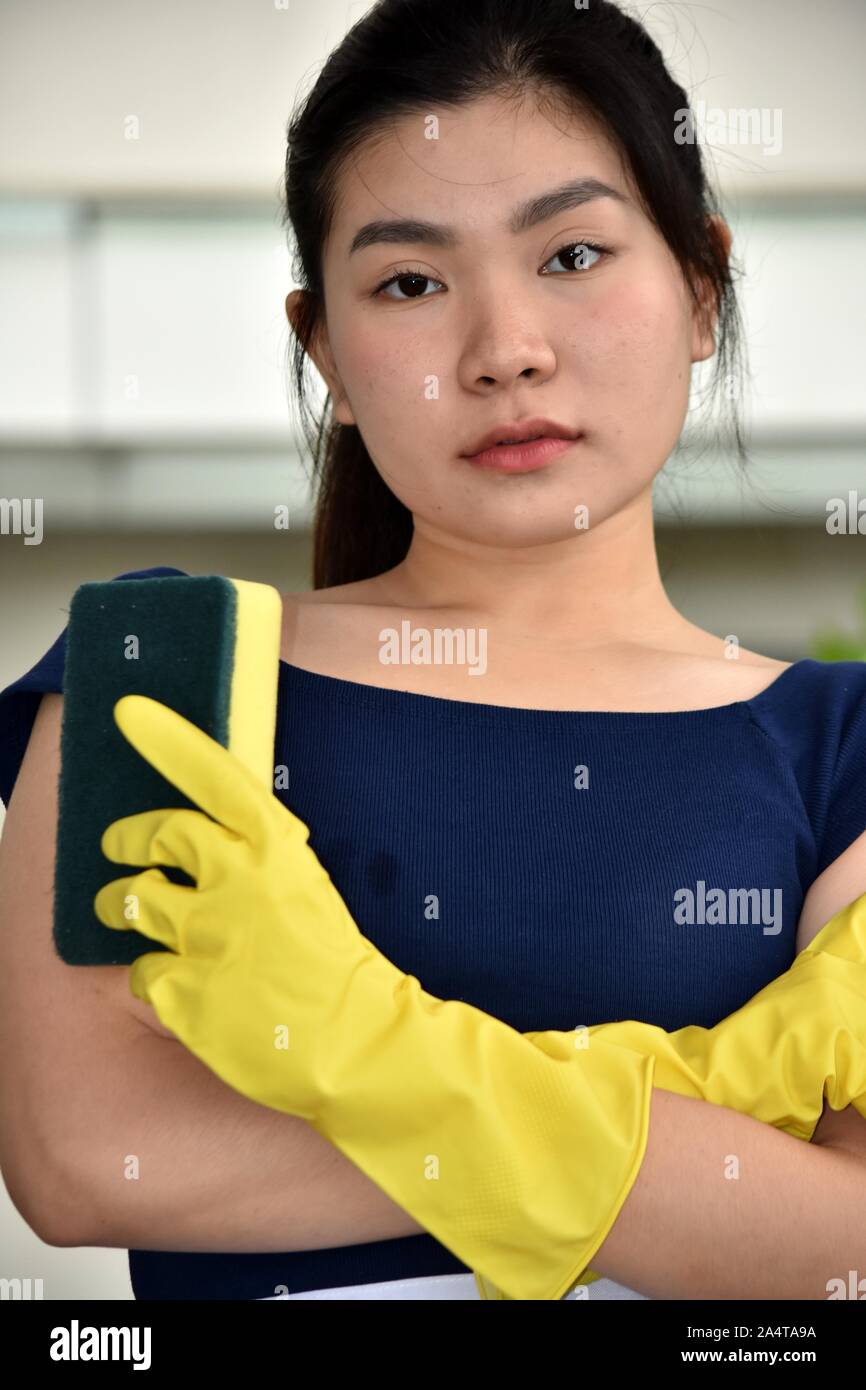 Pretty Chinese Adult Female Cleaning Stock Photo - Alamy