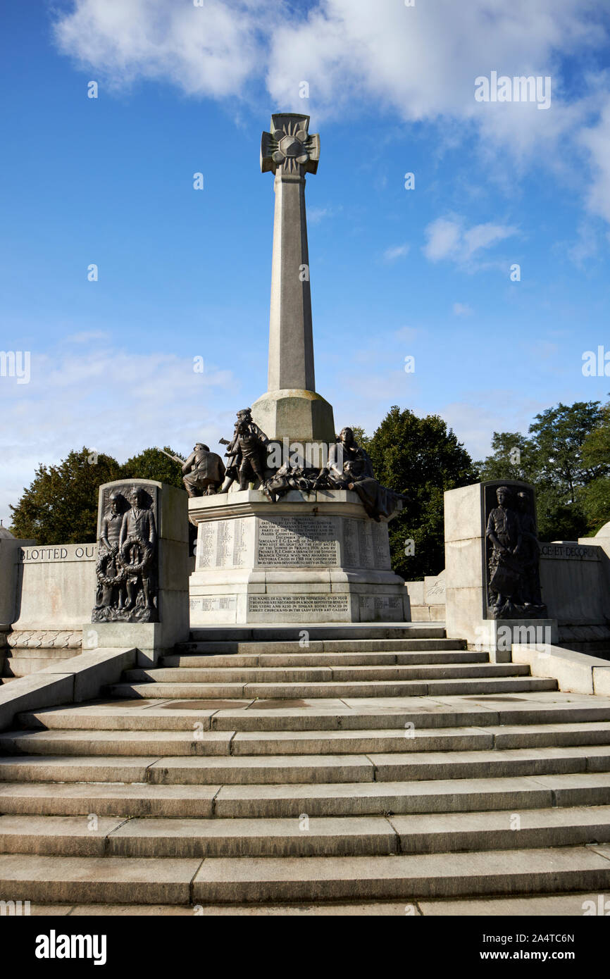 war memorial with runic cross in the centre of Port Sunlight England UK ...
