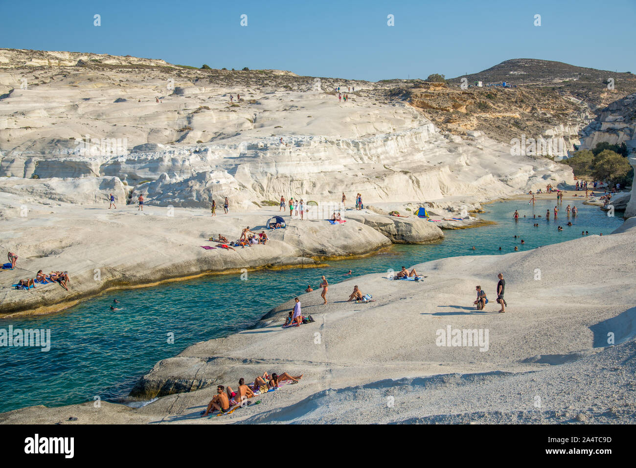 White sandstone cliffs at Sarakiniko beach at Milos in Greece Stock ...