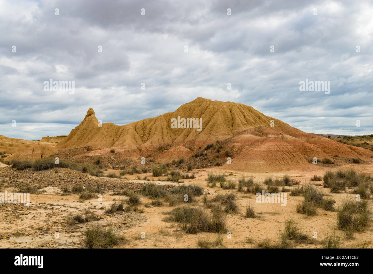 Sedimentary eroded mountain in the middle of the Spanish badlands ...