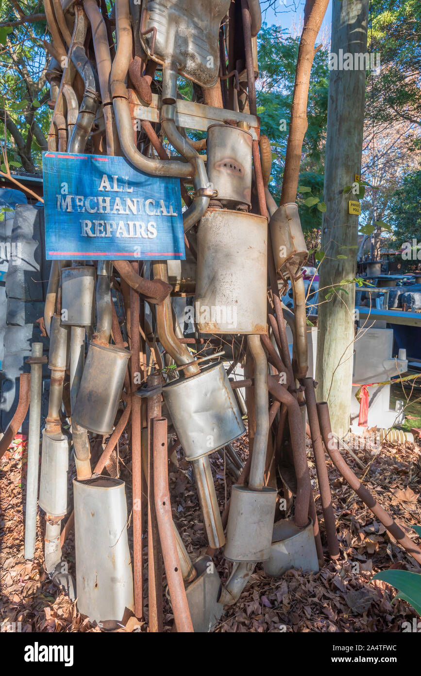 Former car exhausts at Reverse Garbage, a reuse and recycling centre in ...