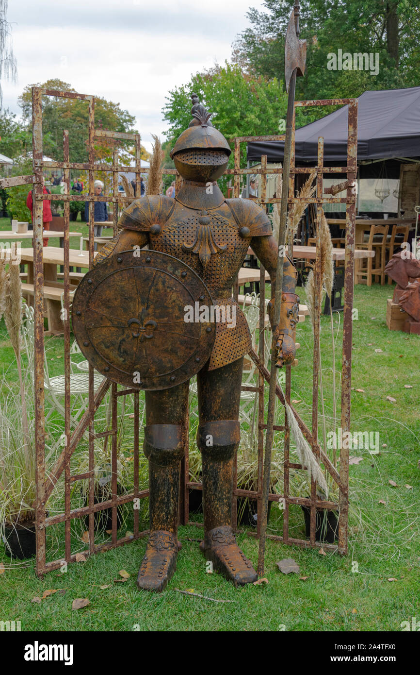 Beervelde, Belgium, October 12, 2019, mediaeval knight armor with spear ...