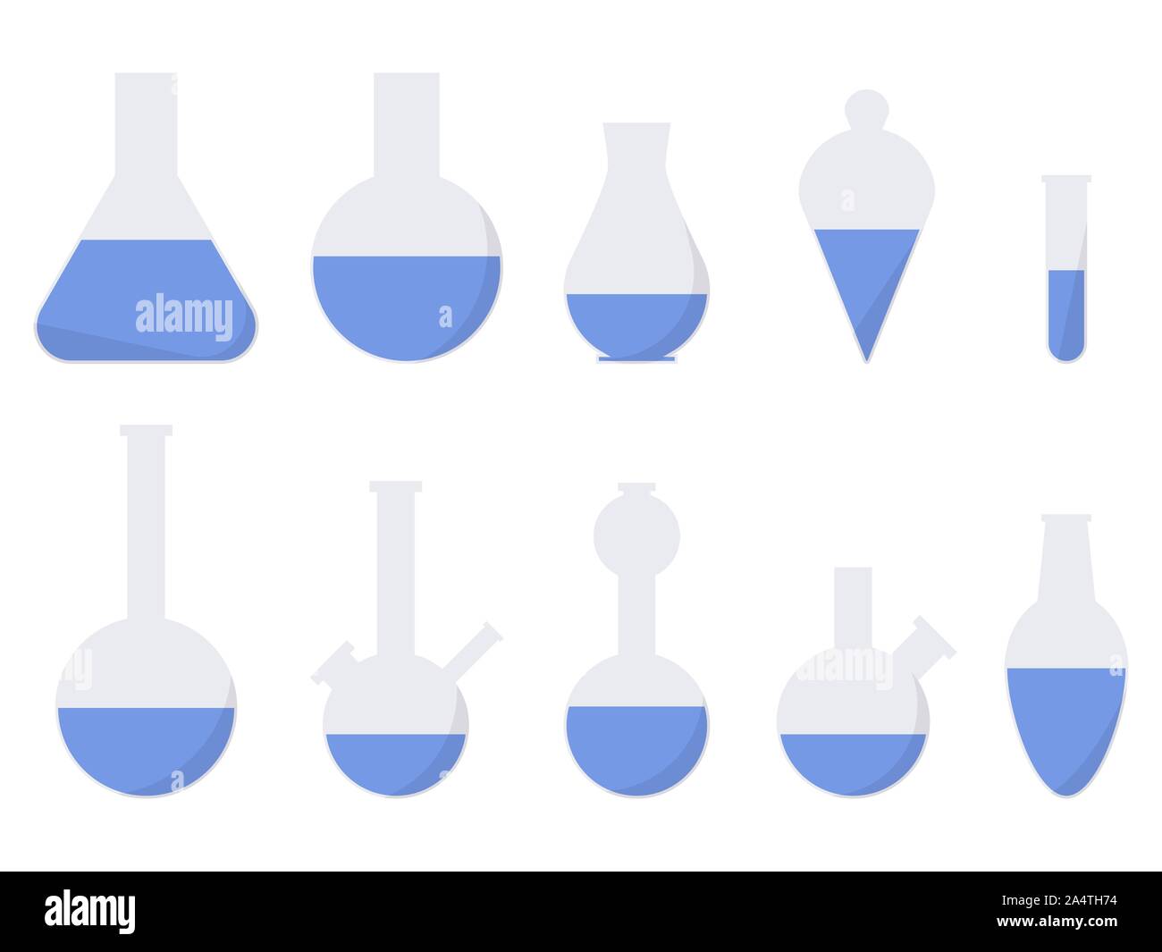 Laboratory glassware. Chemical flasks, medical test tubes icon set ...