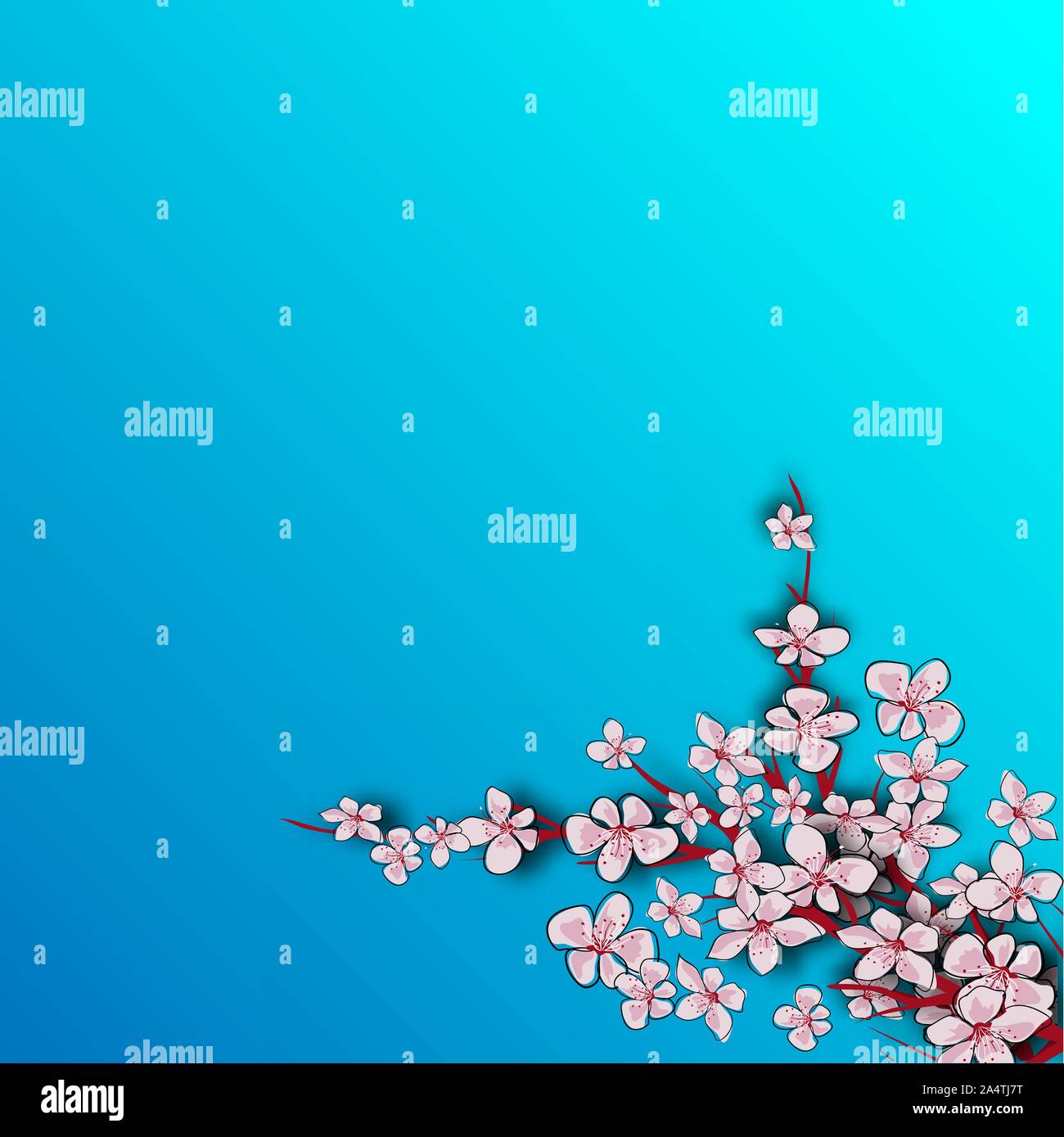 Chinese sakura blue background for celebration design. Pink sakura ...