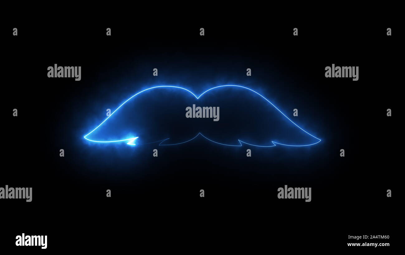 Computer generated background with neon light draws a mustache shape ...