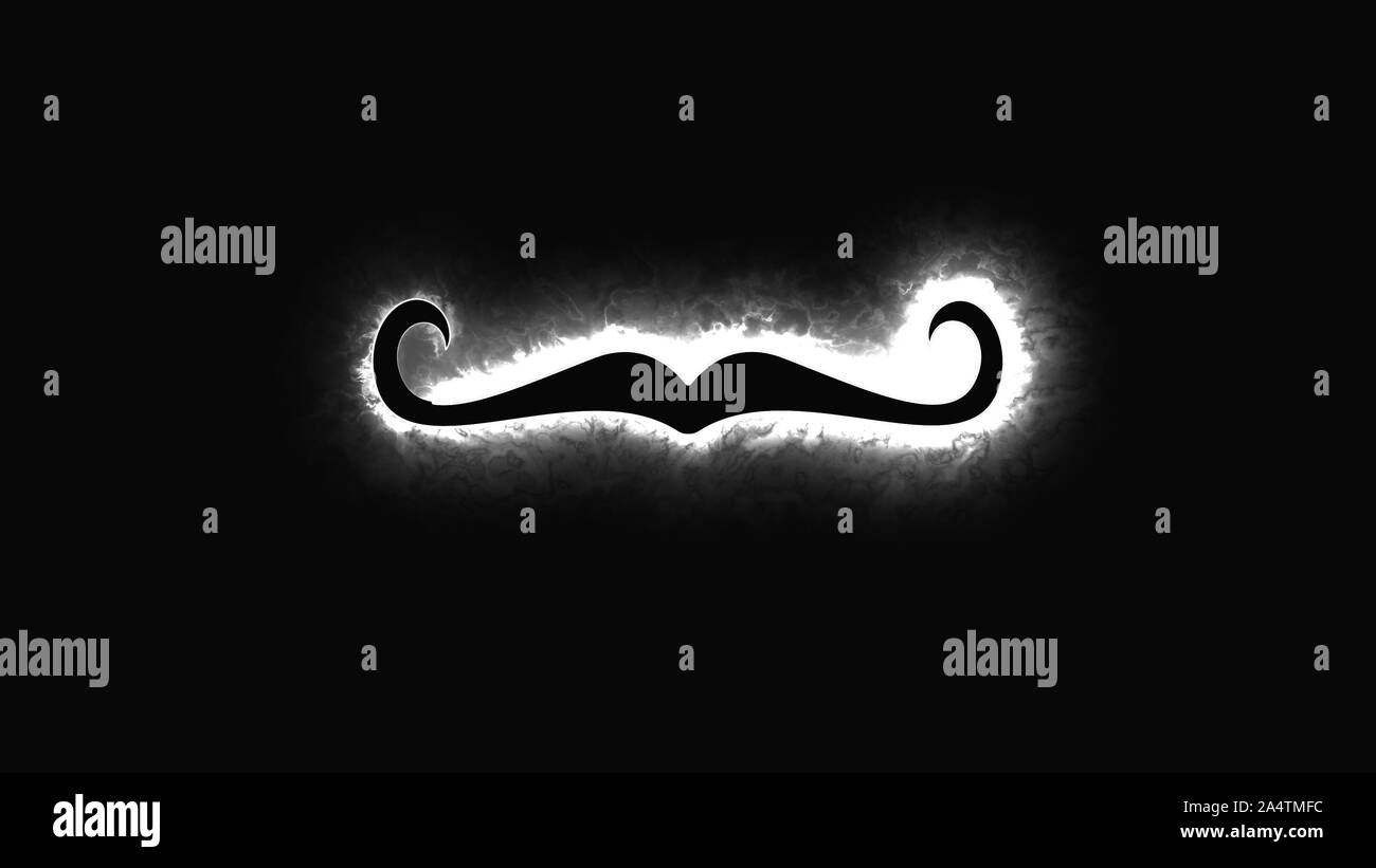 Computer generated background with neon light draws a mustache shape ...