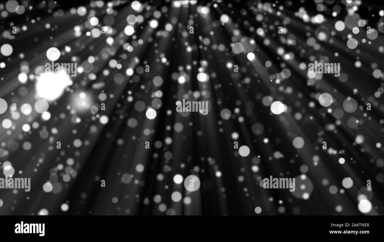 3D rendering silver particles shimmer and create bokeh on a black ...