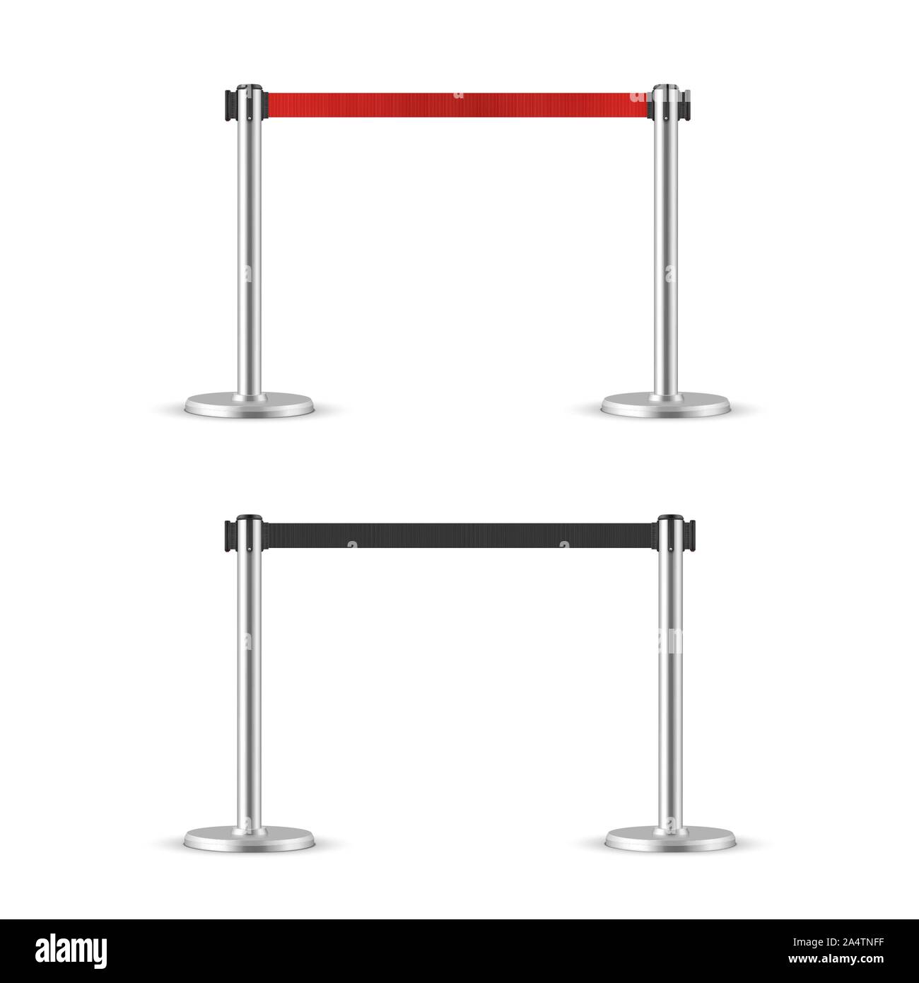 Retractable belt stanchion set. Portable ribbon barrier. black and red ...