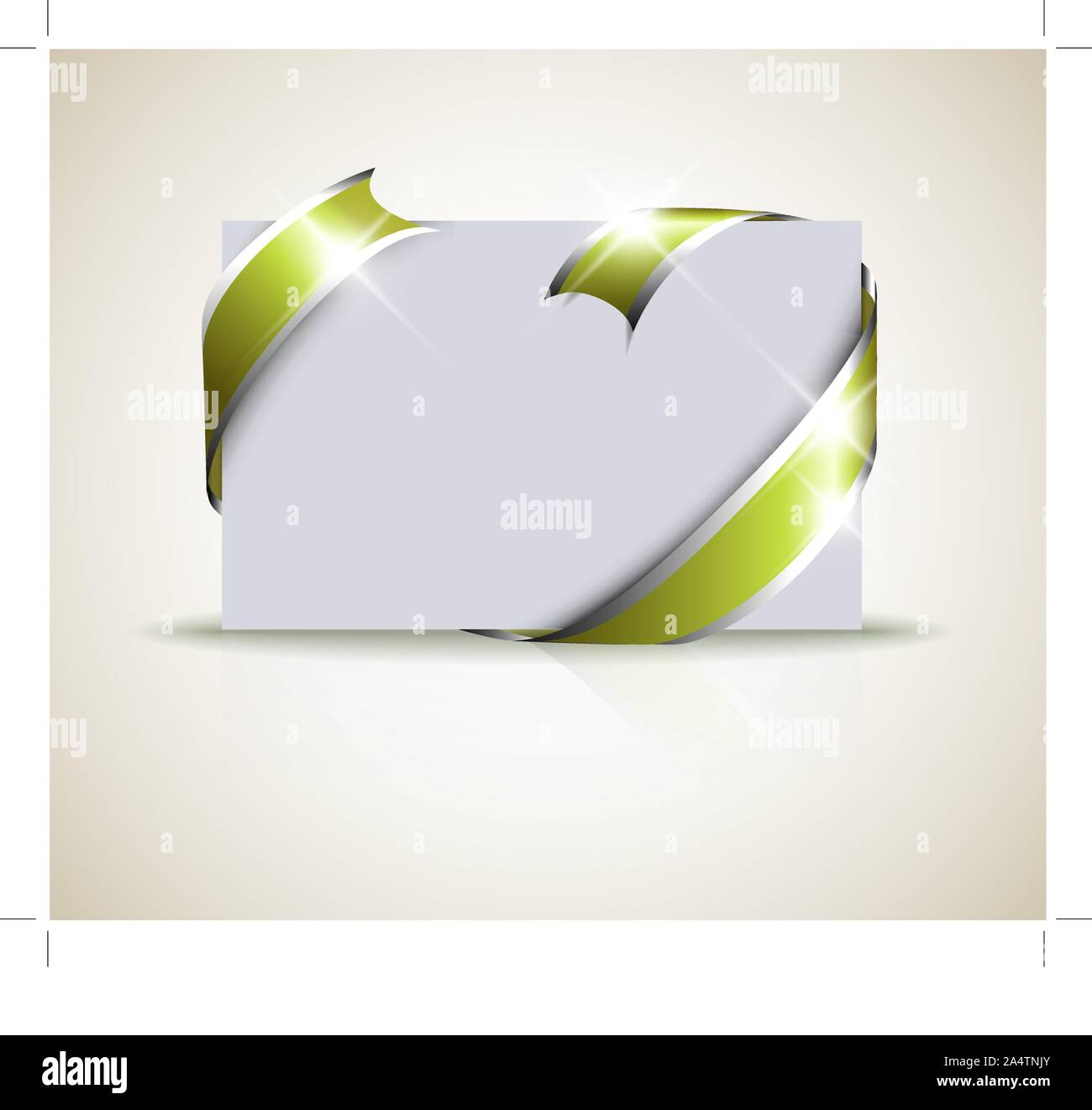 Wedding card - green ribbon around blank white paper, where you should ...
