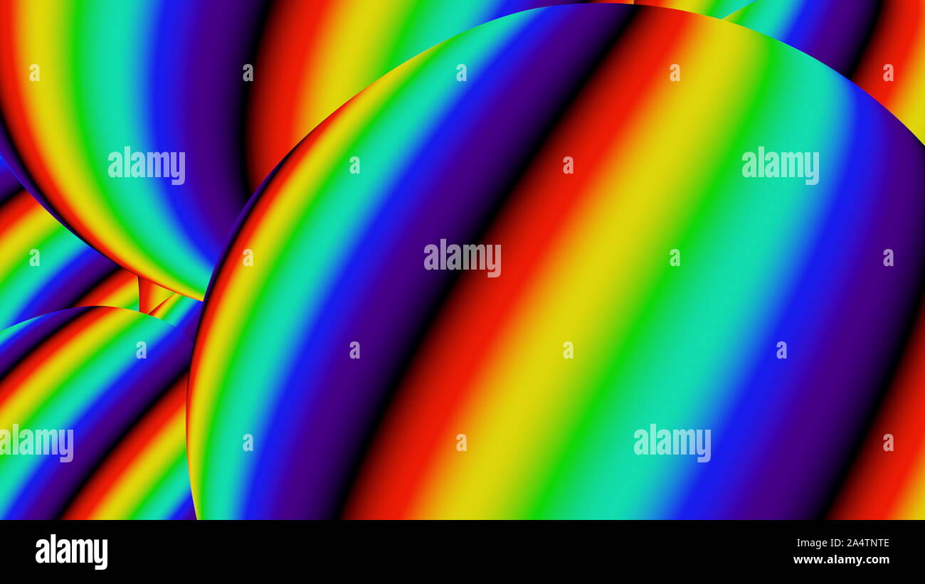 Big spherical shapes with multi-colored stripes. Computer generated 3D ...
