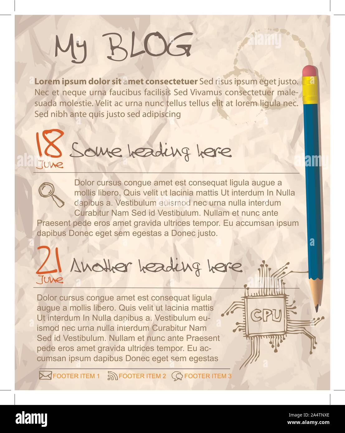 Blog web site template - with crumpled paper as a background Stock ...