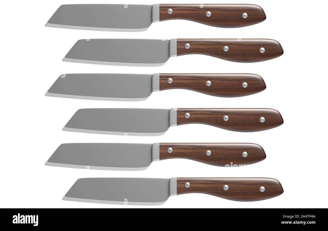 Kitchen knives cleaver set with wood handle isolated cutout against ...