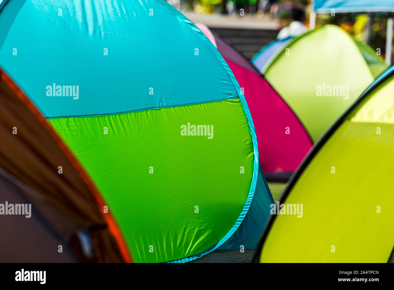 Colorful camp tents in a camping site Stock Photo - Alamy