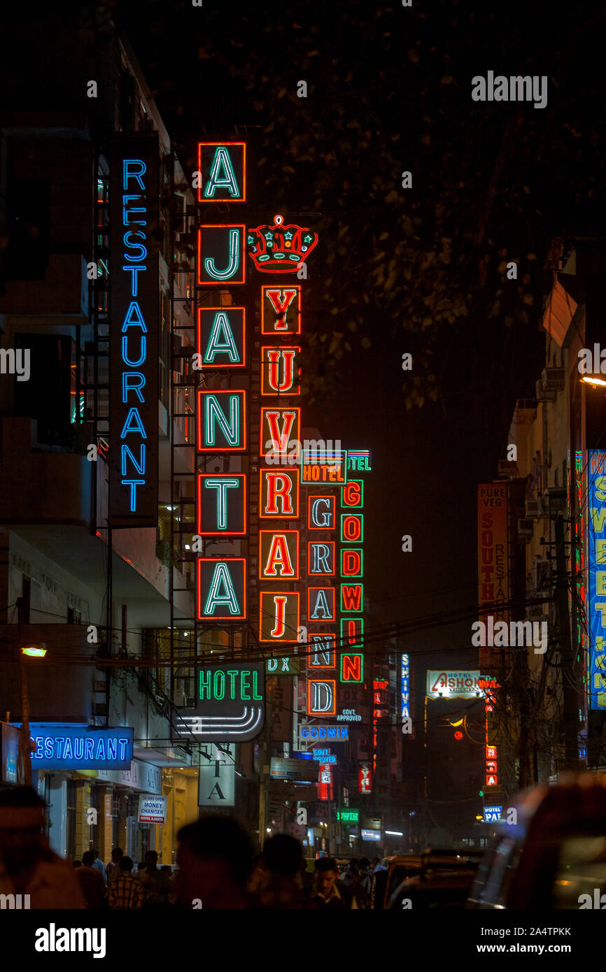10-Mar-2007 illuminated sign board of hotels on Arakashan road New ...