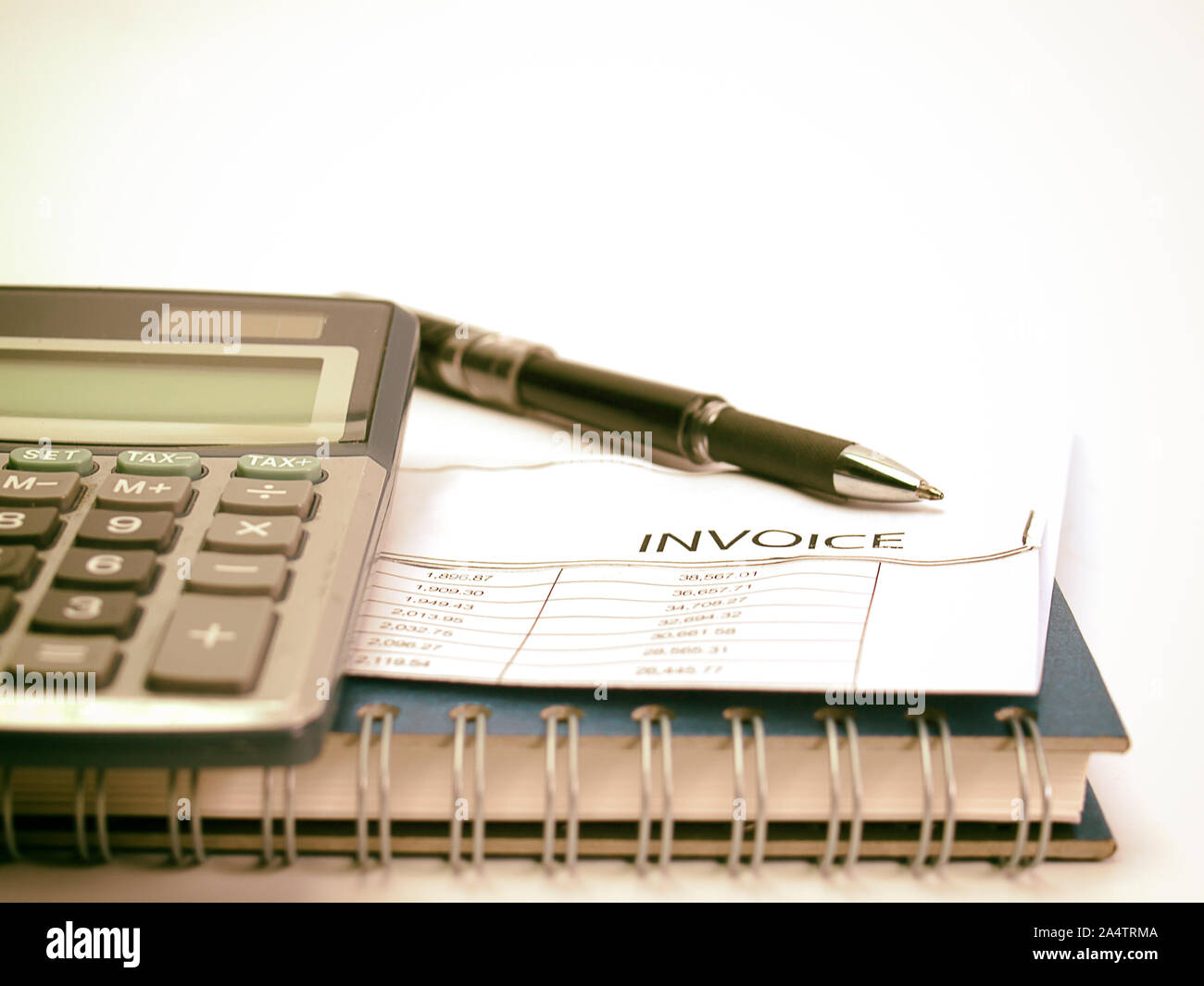 Invoice With Calculator And Pen On Desk ( vintage Image Stock Photo - Alamy