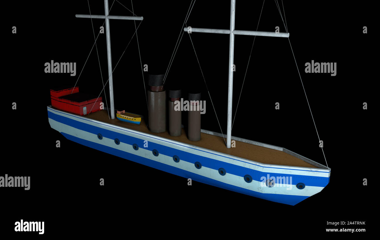 Computer generated simple boat layout on a black background. High ...