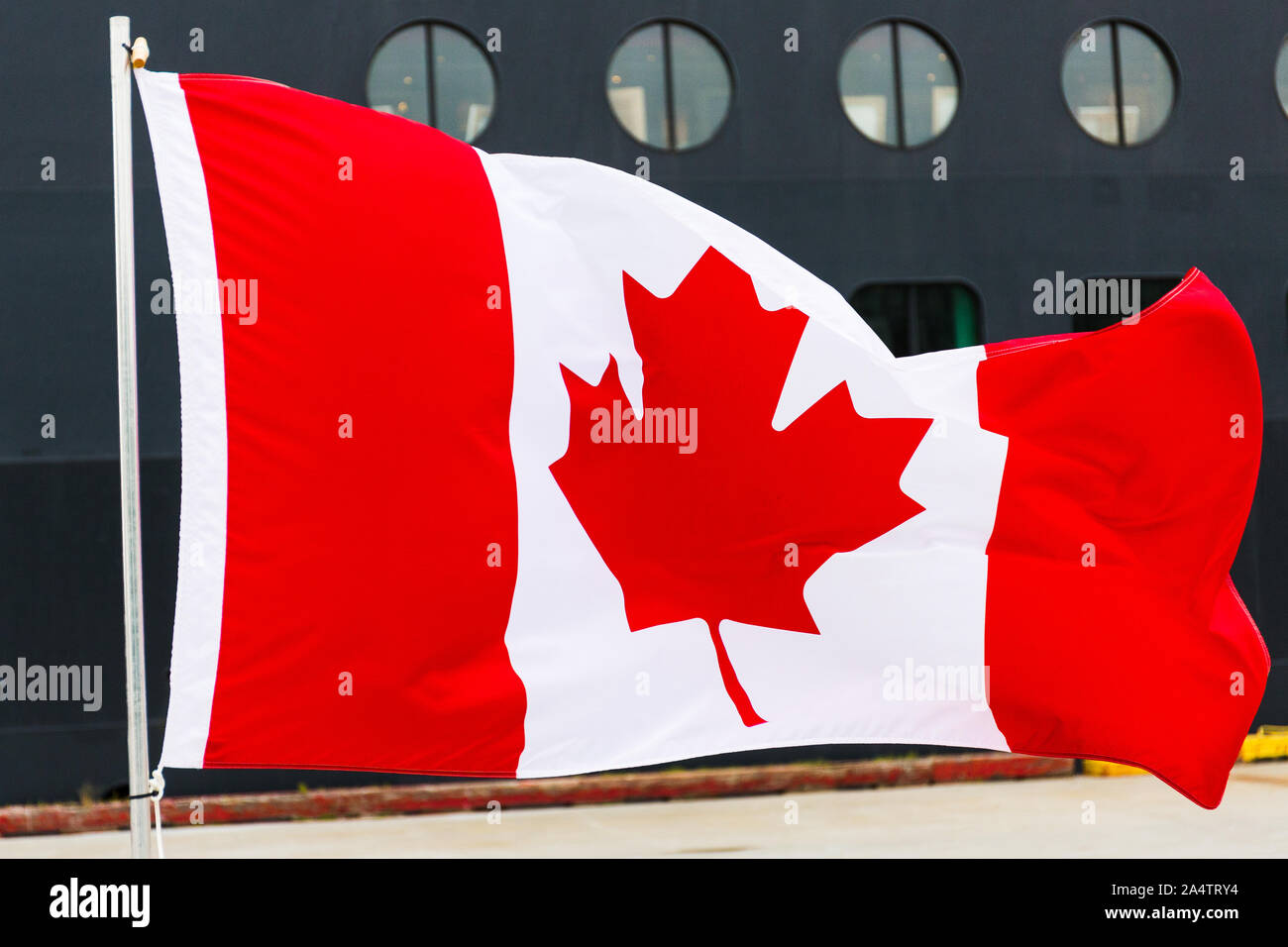 Corner Brook Newfoundland Canada. Canadian flag flying at Port ...