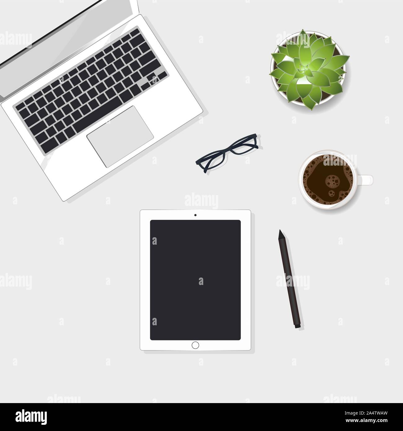 Business flat lay with lap top and tablet. Graphic illustration vector ...