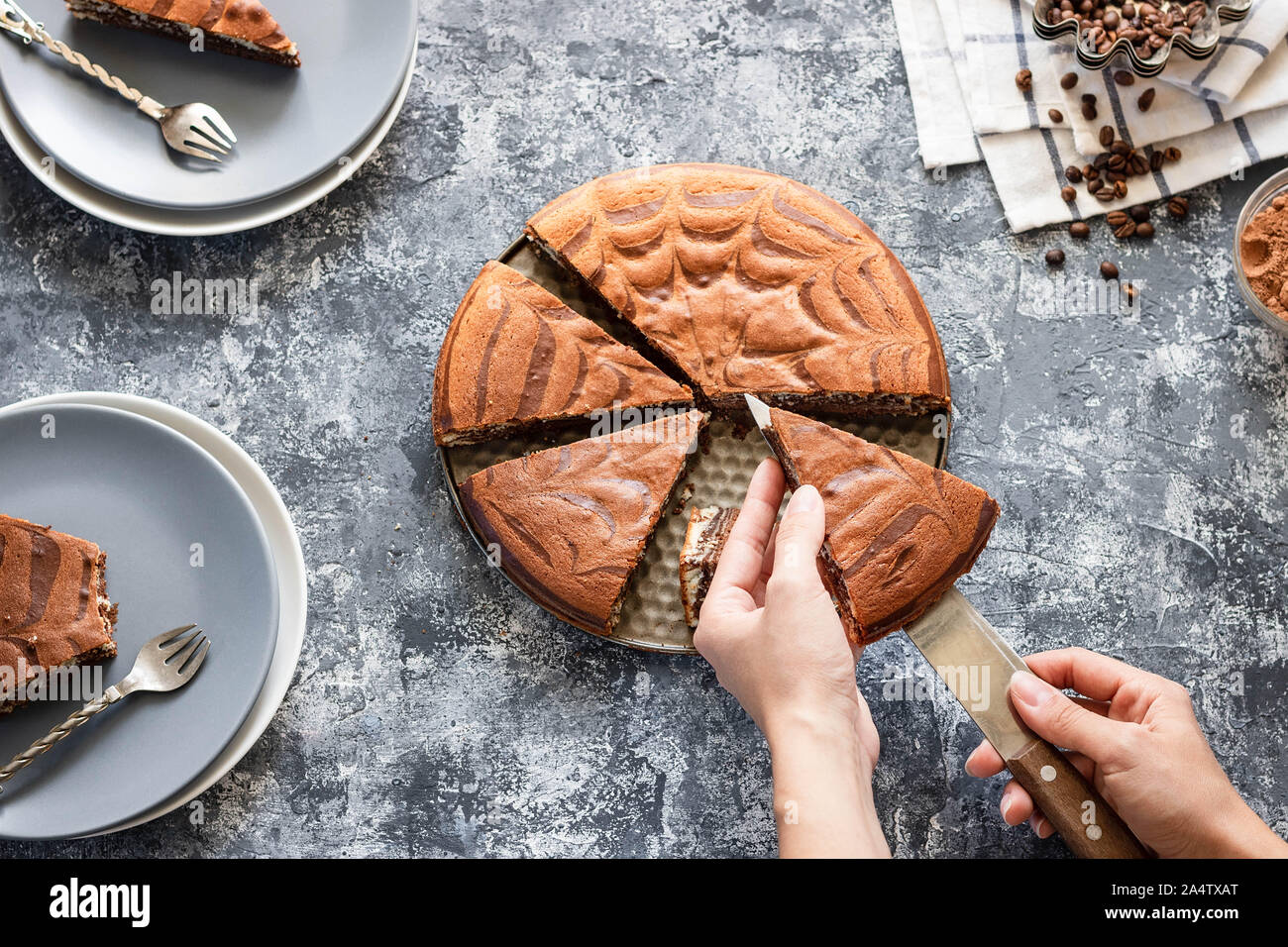 Chocolate Vanilla Zebra Pie. Sweet pastries. Simple homemade food Stock ...