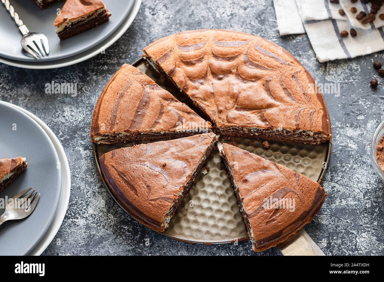 Chocolate Vanilla Zebra Pie. Sweet pastries. Simple homemade food Stock ...