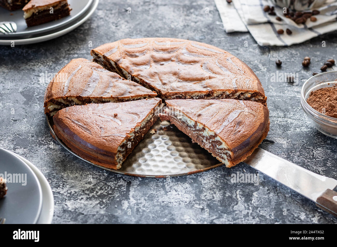 Chocolate Vanilla Zebra Pie. Sweet pastries. Simple homemade food Stock ...