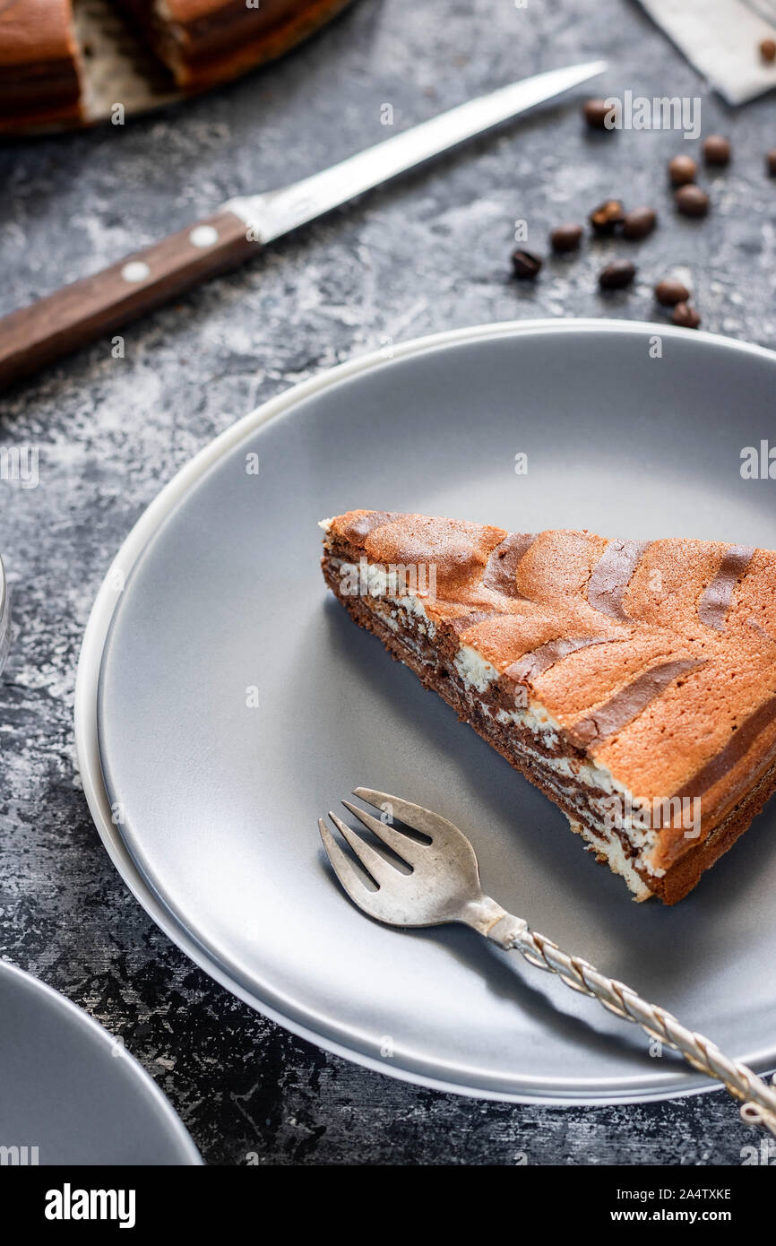 Chocolate Vanilla Zebra Pie. Sweet pastries. Simple homemade food Stock ...
