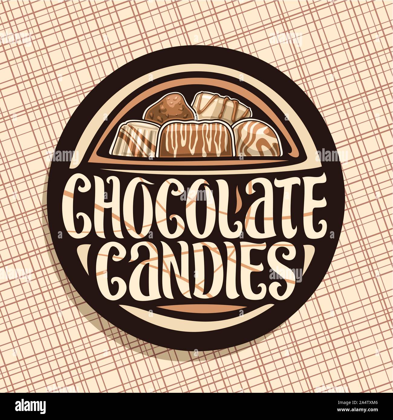 Vector logo for Chocolate Candies, round sign with pile of swiss ...