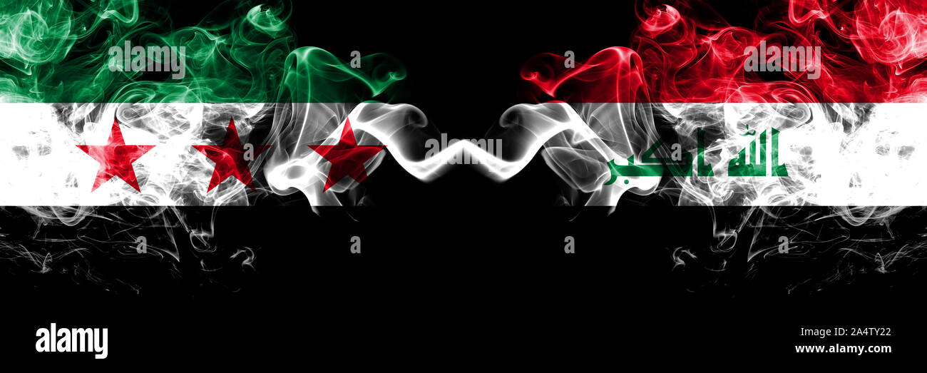 Syrian Arab Republic vs Iraq, Iraqi smoke flags placed side by side ...