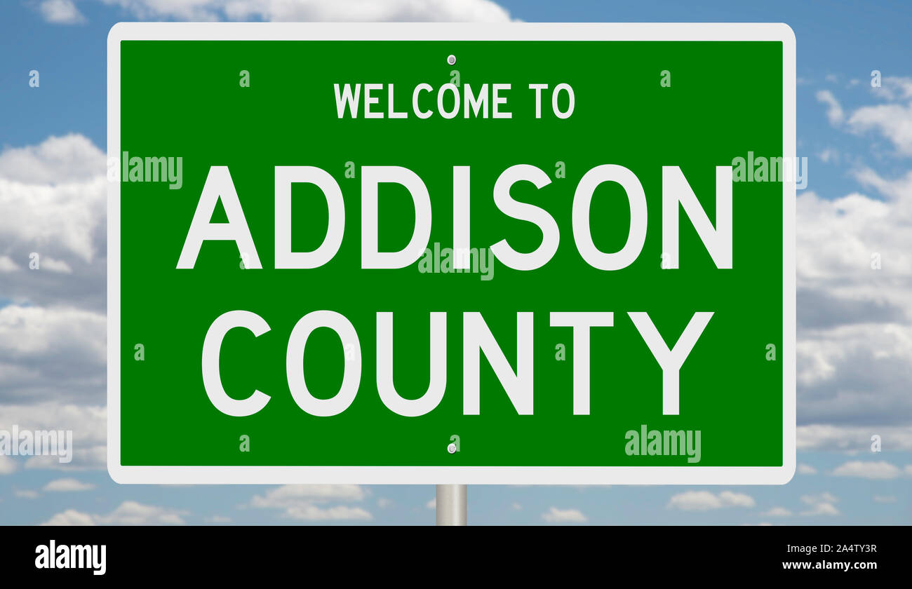Rendering of a green 3d highway sign for Addison County Stock Photo - Alamy