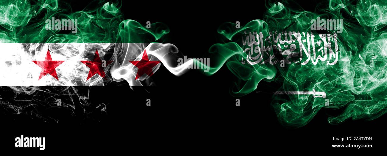Syrian Arab Republic vs Saudi Arabia, Arabian smoke flags placed side ...