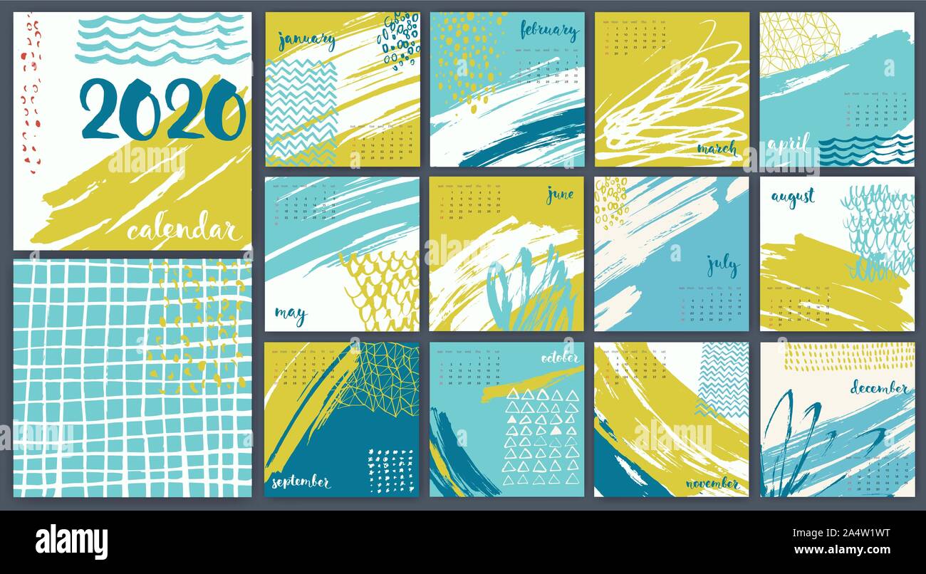 Hand drawn abstract vector 2020 calendar template design Stock Vector ...