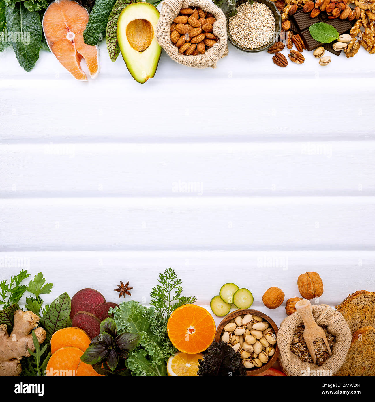 Ingredients for the healthy foods selection on white background ...