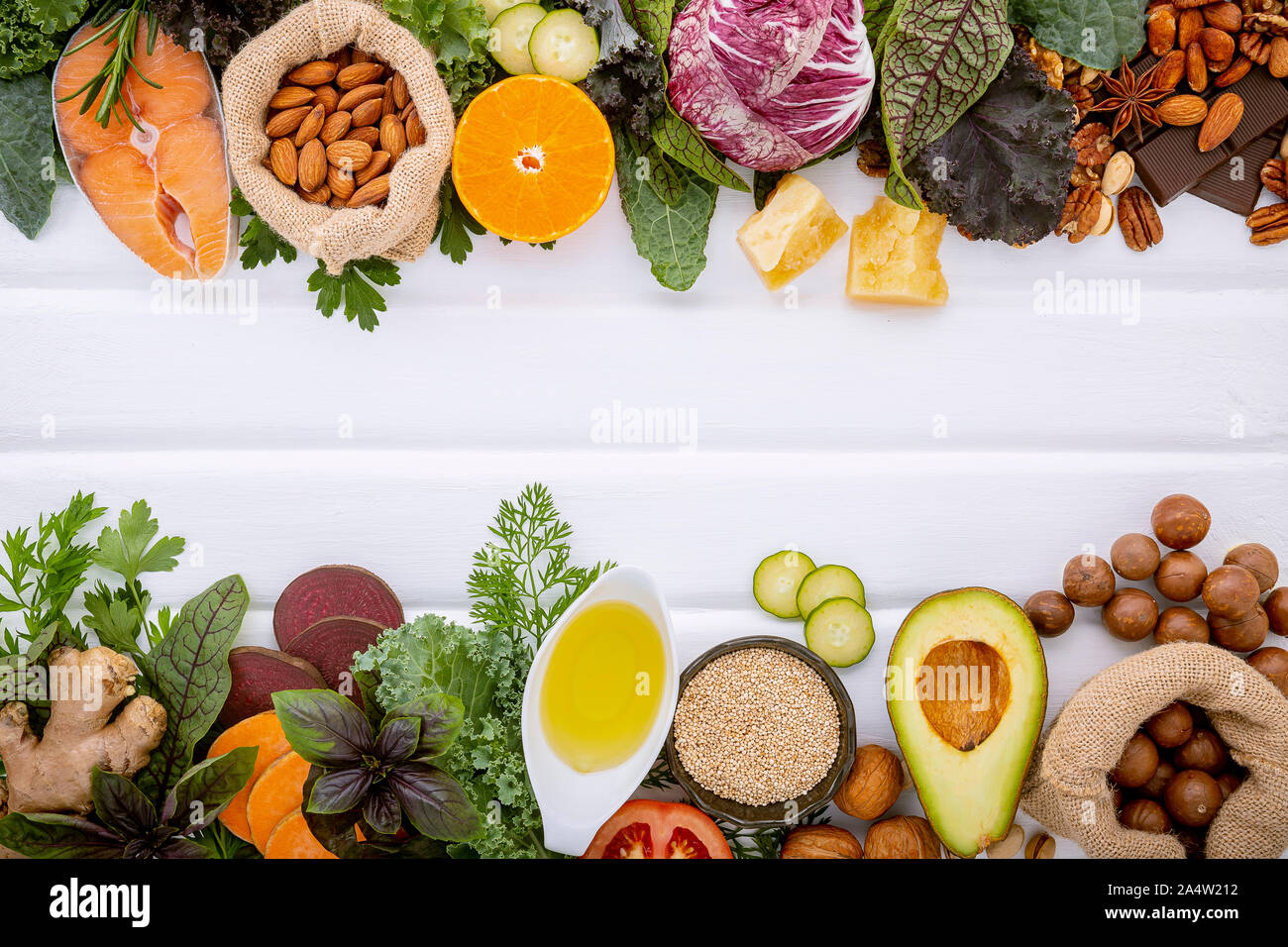 Ingredients for the healthy foods selection on white background ...