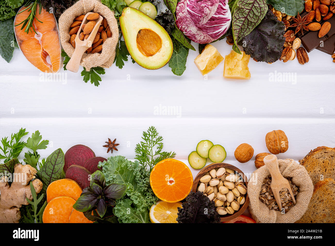 Ingredients for the healthy foods selection on white background ...