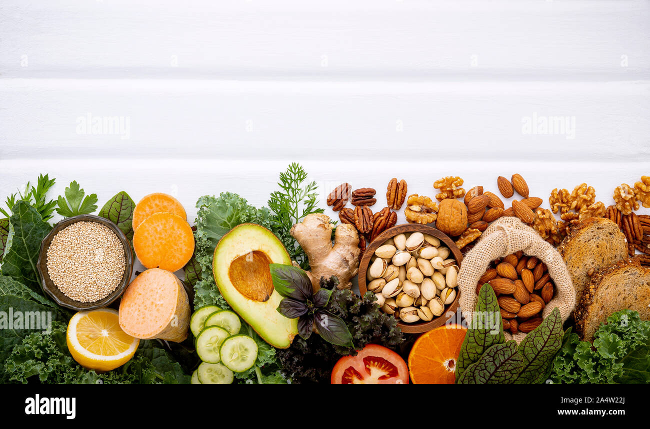 Ingredients for the healthy foods selection on white background ...
