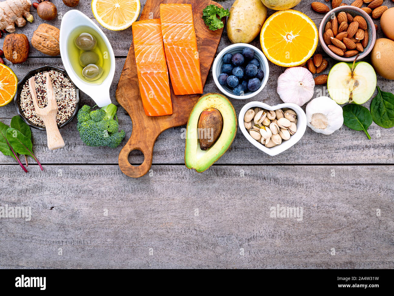 Ingredients for the healthy foods selection on white background ...