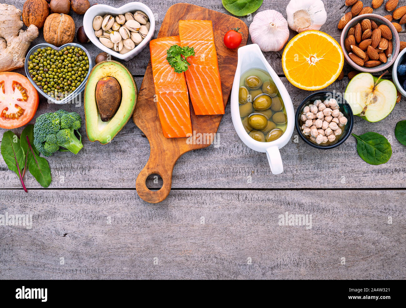 Ingredients for the healthy foods selection on white background ...
