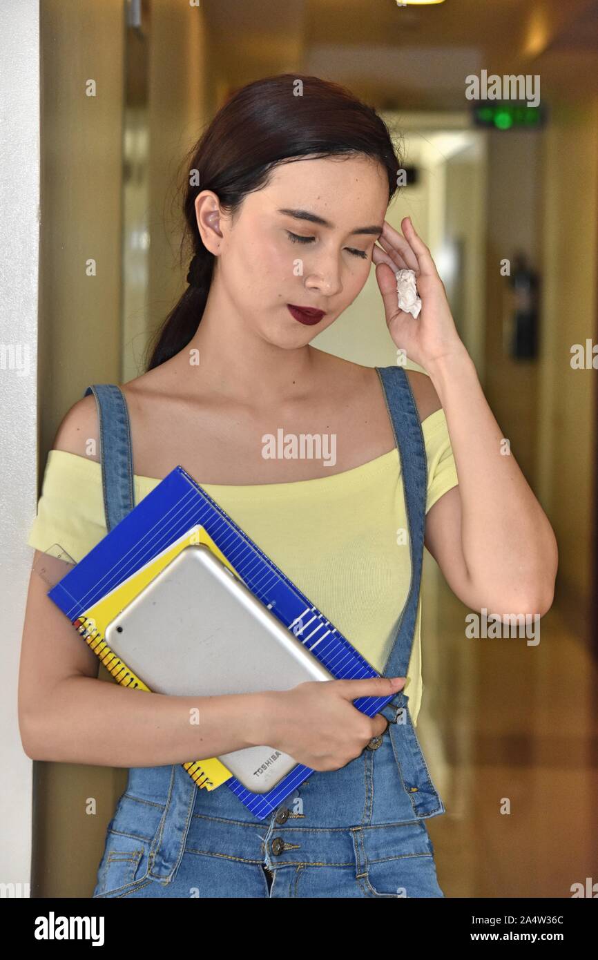 Stressed Cute Diverse Female Student Stock Photo - Alamy