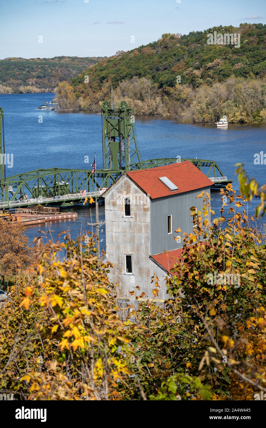 Stillwater, Minnesota in the fall - overlooking an old mill with fall ...
