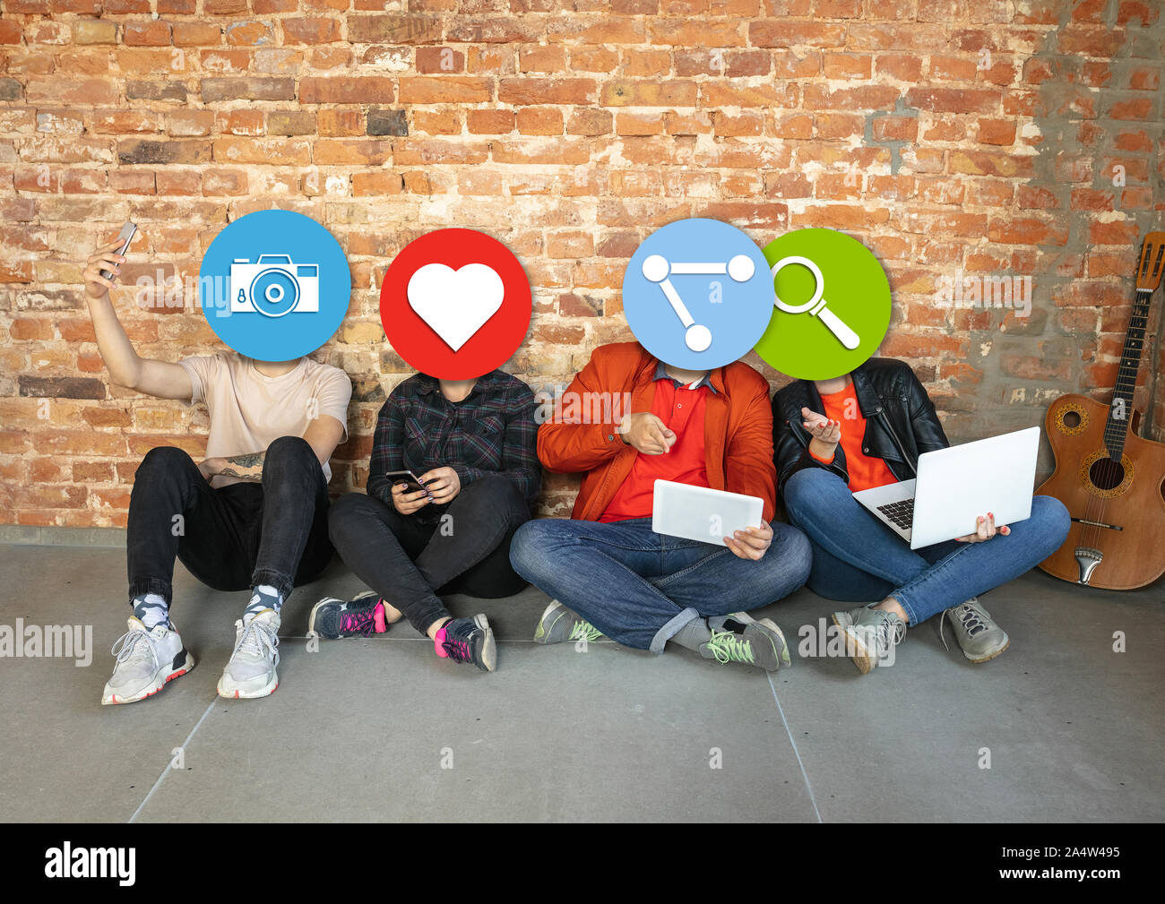 Creative millenial people connecting and sharing social media. Modern ...