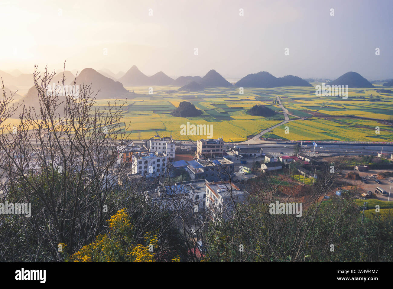 Small villages with Rapeseed flowers at Jinjifeng(Golden Chicken Peak ...