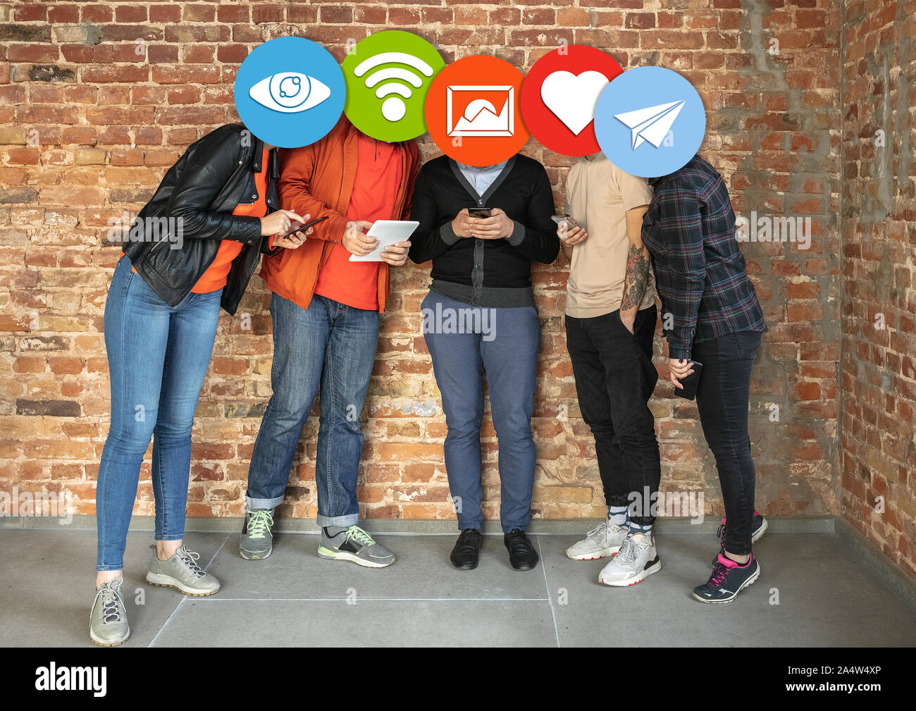 Creative millenial people connecting and sharing social media. Modern ...