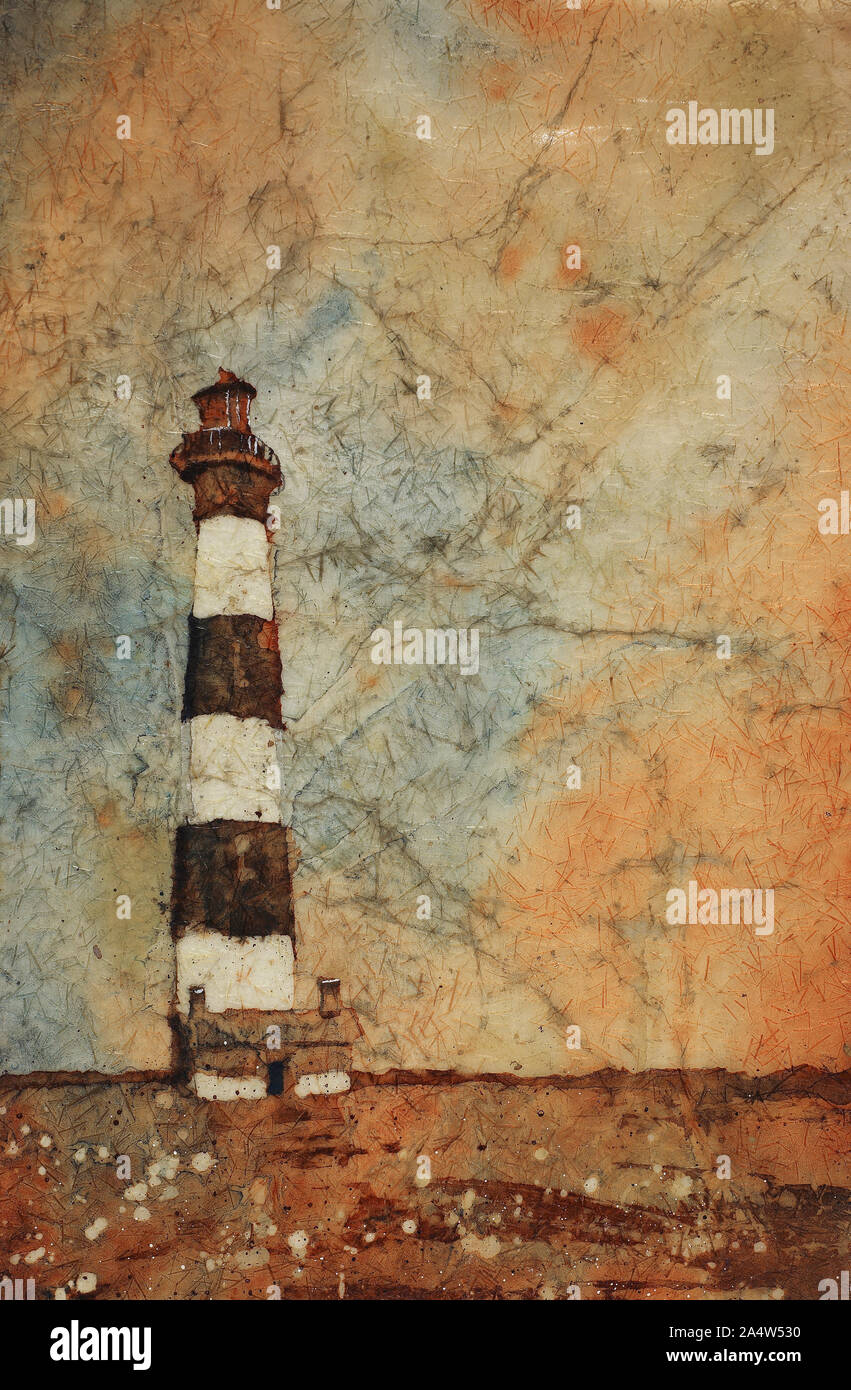 Fine art watercolor painting of Bodie Island lighthouse at sunset in ...