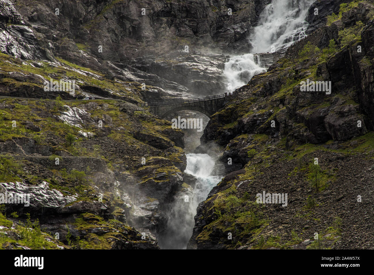 Stigfossen waterfalls near the famous Trollstigen road Trolls Path ...